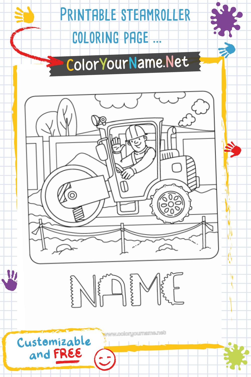 Printable steamroller coloring page – Construction vehicle