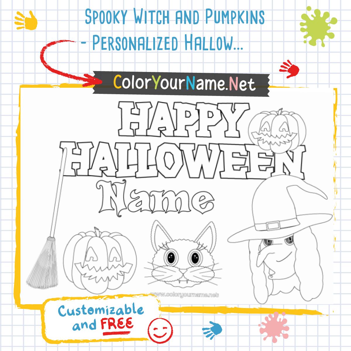 Spooky Witch and Pumpkins – Personalized Halloween Coloring Page with ...