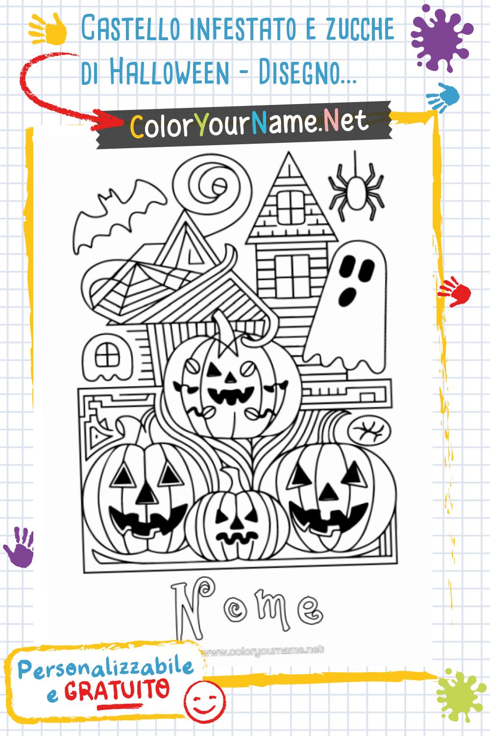 Castello infestato e zucche di Halloween – Disegno da colorare in stile ...