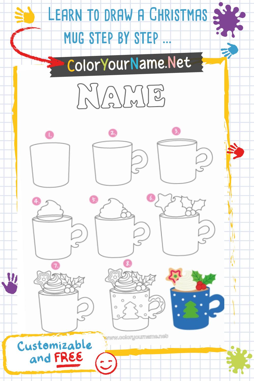 Learn to draw a Christmas mug step by step – Printable coloring page ...