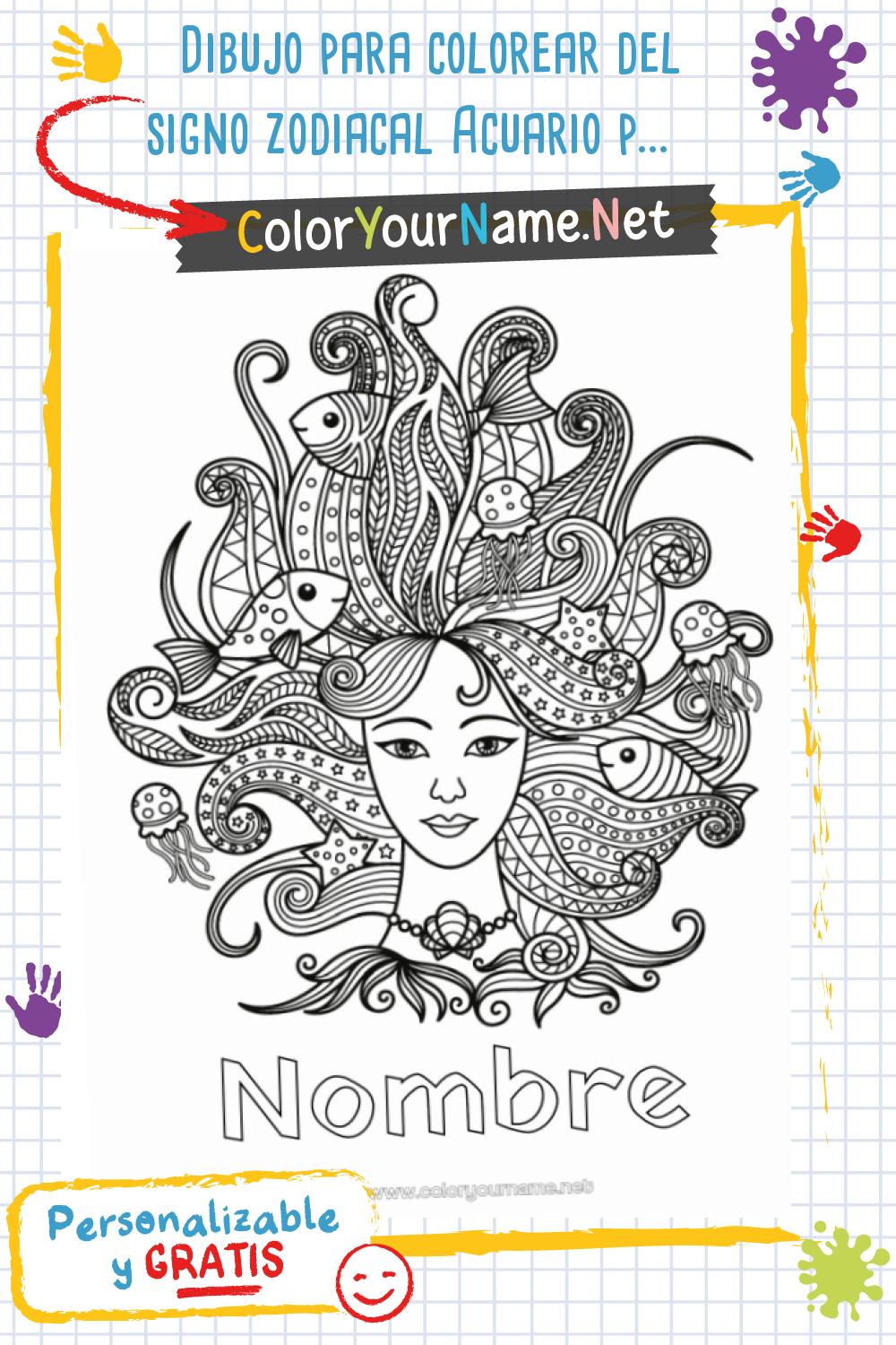 Dibujo para colorear del signo zodiacal Acuario para imprimir con ...