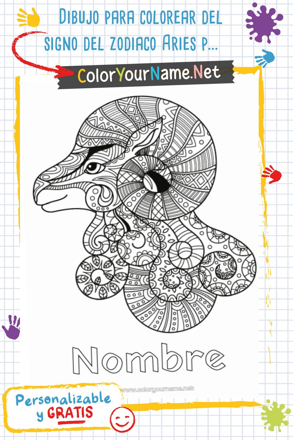 Dibujo para colorear del signo del zodiaco Aries para imprimir con ...