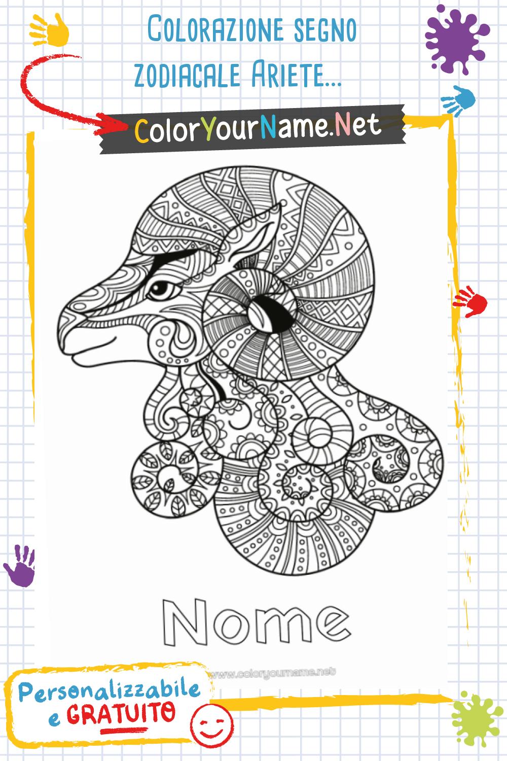 Colorazione segno zodiacale Ariete da stampare con nome – disegno ...