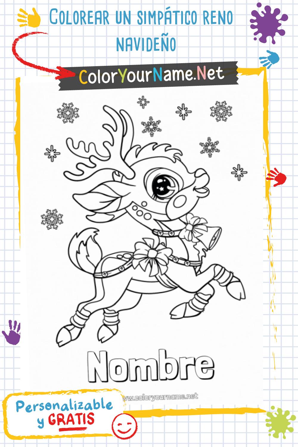 Colorear un simpático reno navideño