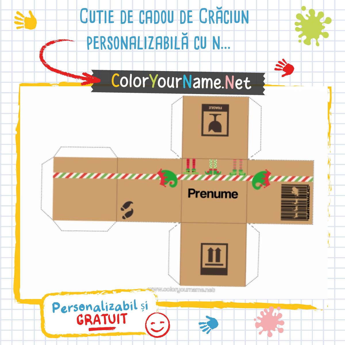 Cutie de cadou de Crăciun personalizabilă cu nume – model de imprimat ...