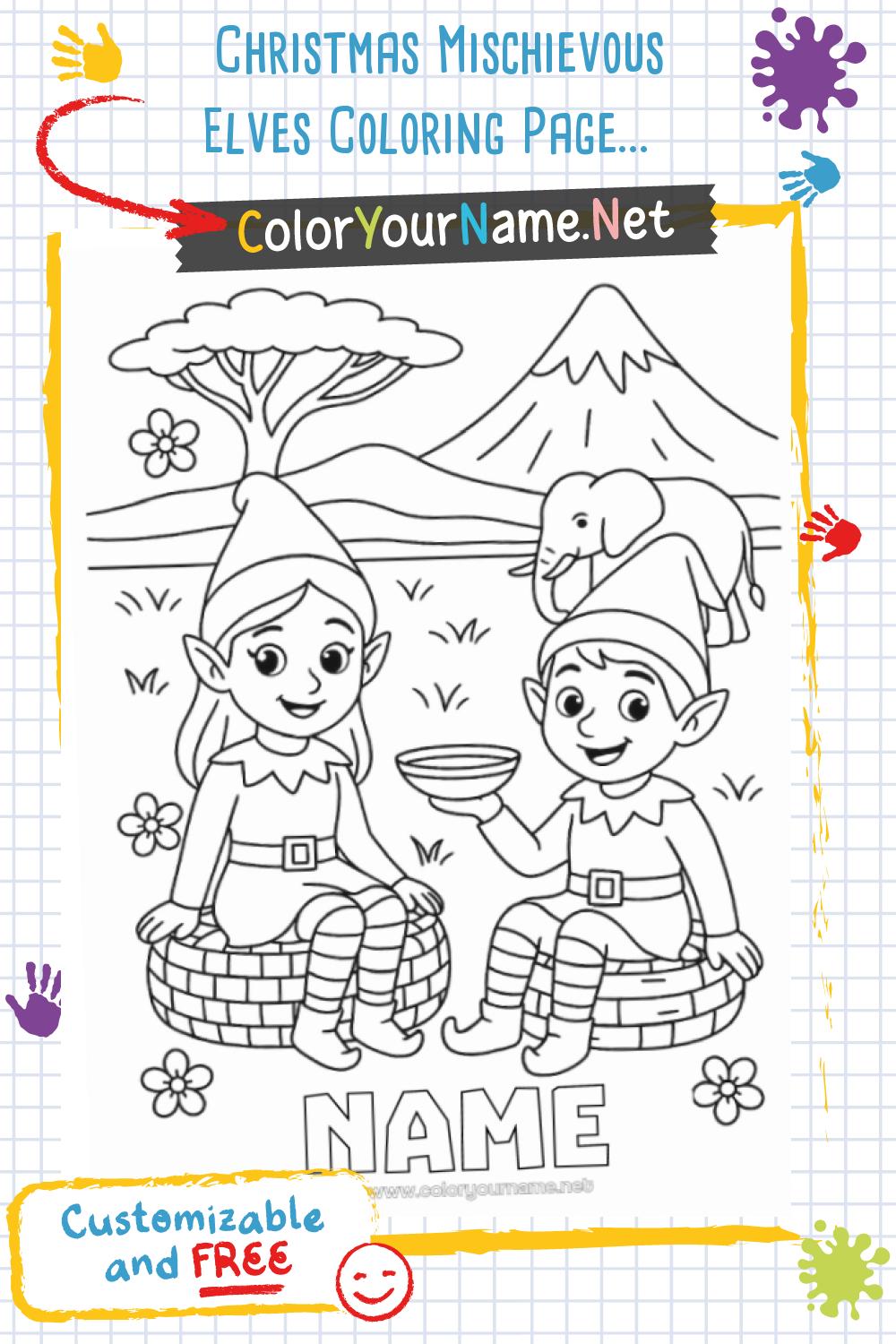 Christmas Mischievous Elves Coloring Page in Africa – Printable with Name