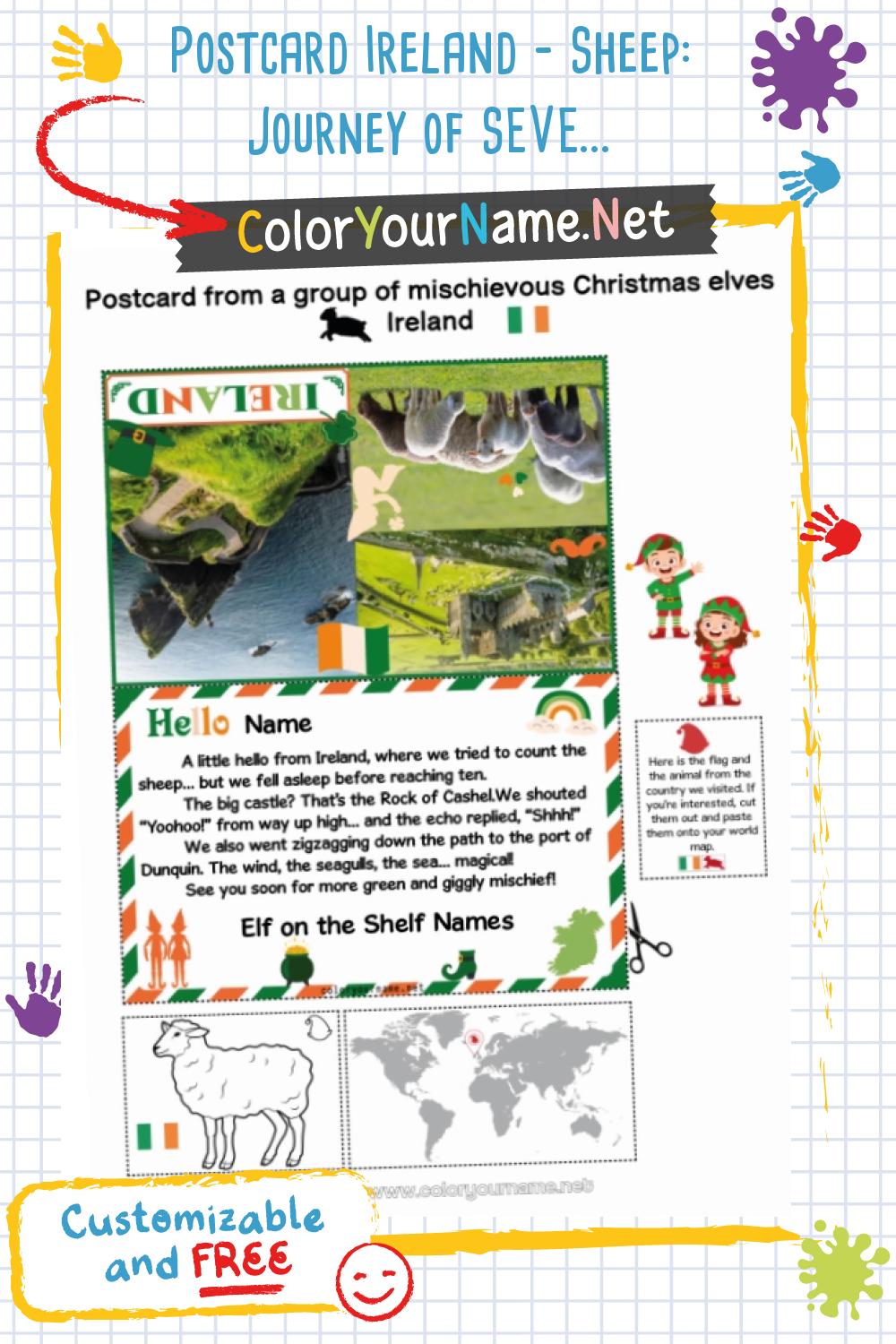 Postcard Ireland - Sheep: Journey of SEVERAL Mischievous Elves