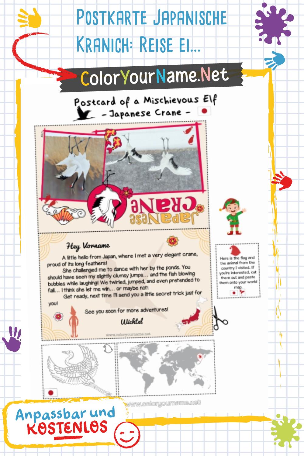 Postkarte Japanische Kranich: Reise eines Schelmischen Kobolds