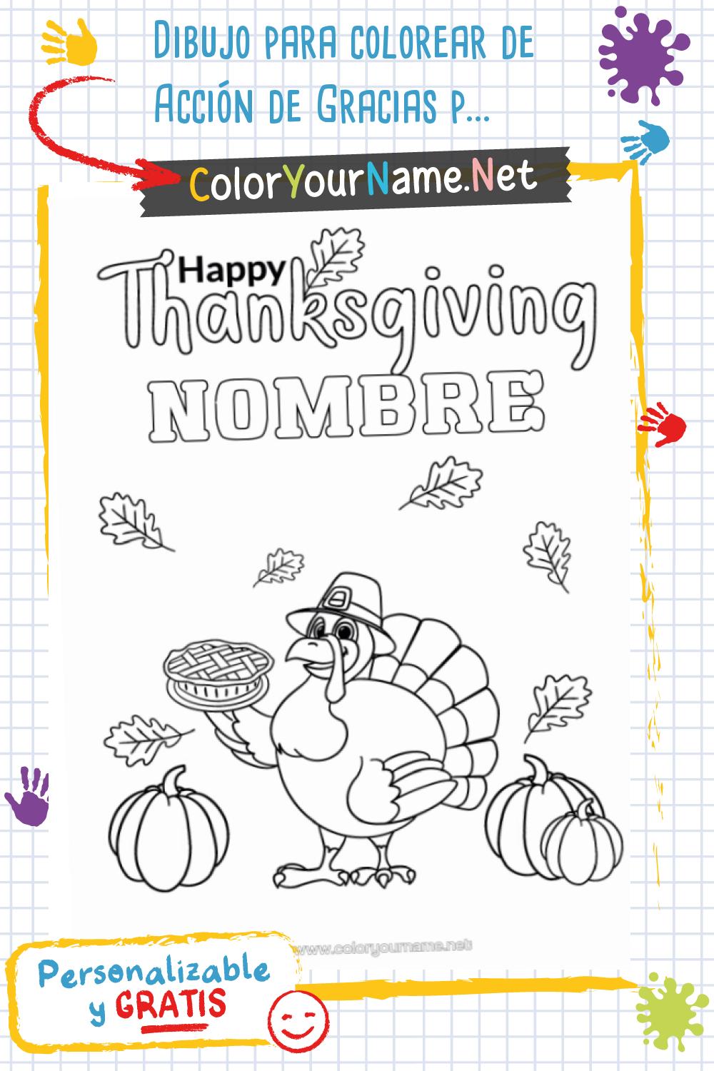 Dibujo para colorear de Acción de Gracias para imprimir – Pavo ...