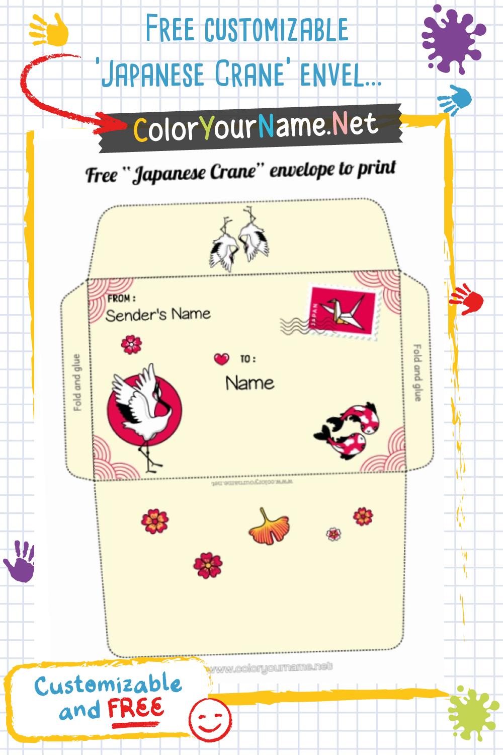 Free customizable 'Japanese Crane' envelope to print.