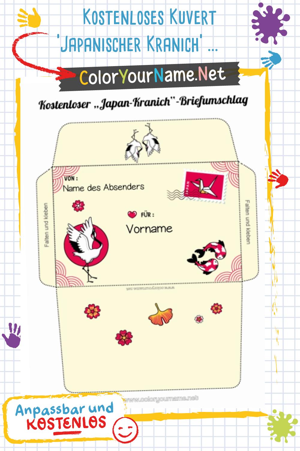 Kostenloses Kuvert 'Japanischer Kranich' zum Personalisieren und Ausdrucken