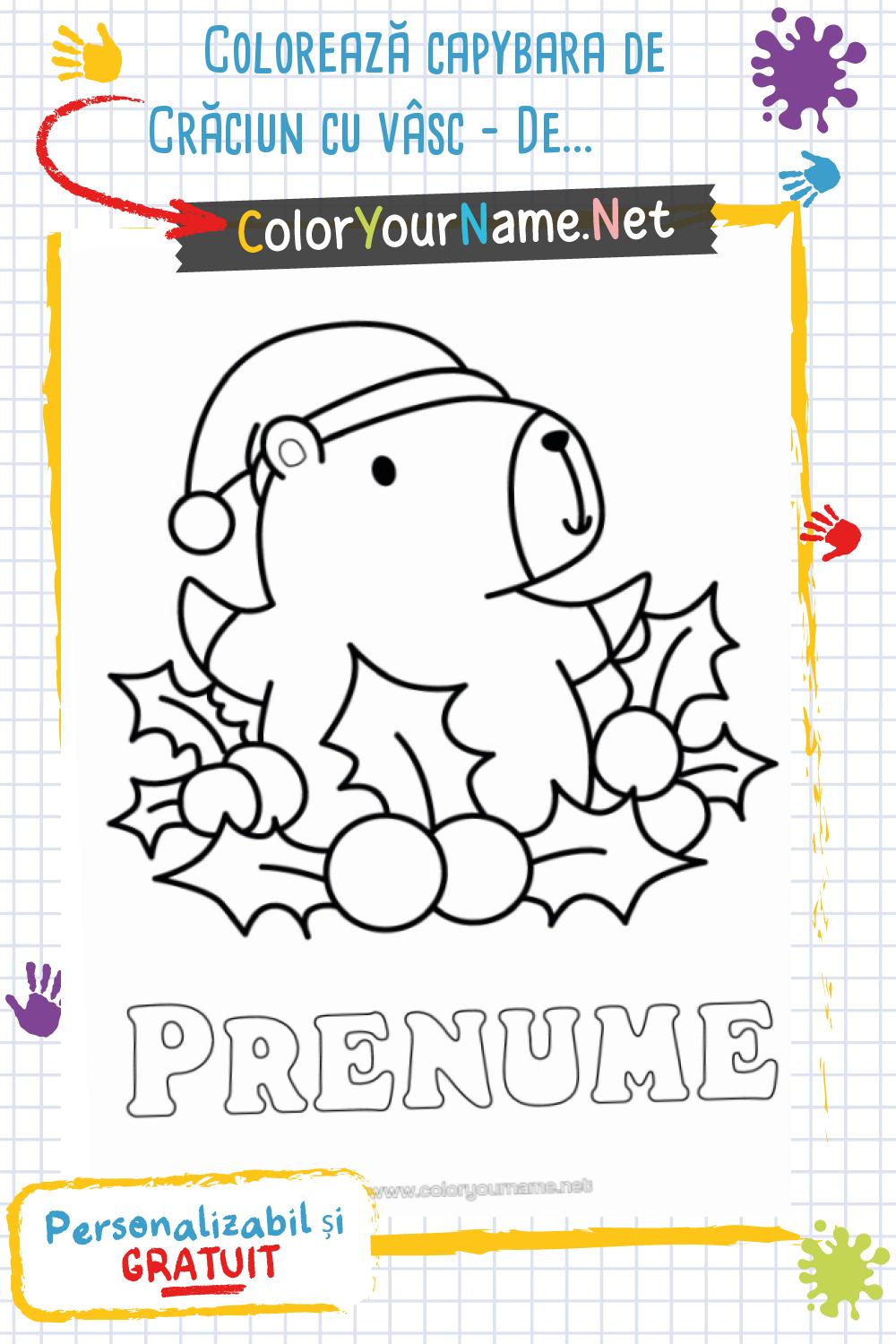 Colorează capybara de Crăciun cu vâsc – Desen drăguț de imprimat și ...