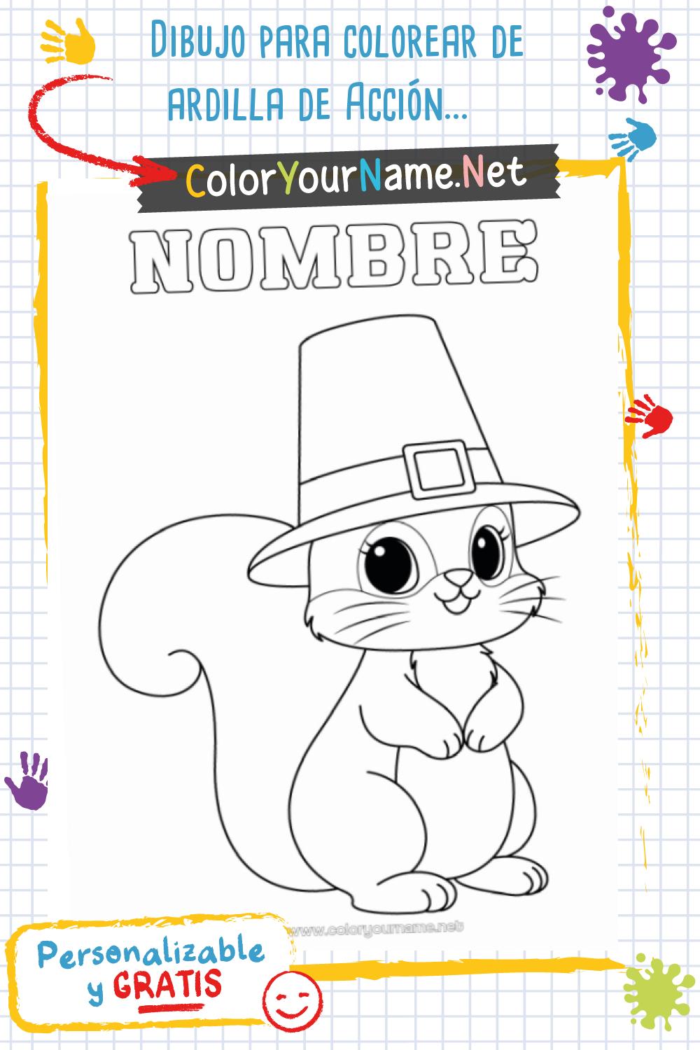 Dibujo para colorear de ardilla de Acción de Gracias para imprimir ...