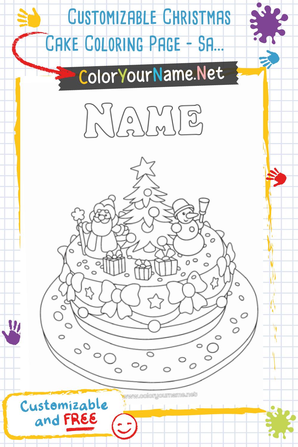 Customizable Christmas Cake Coloring Page – Santa Claus, Christmas Tree ...