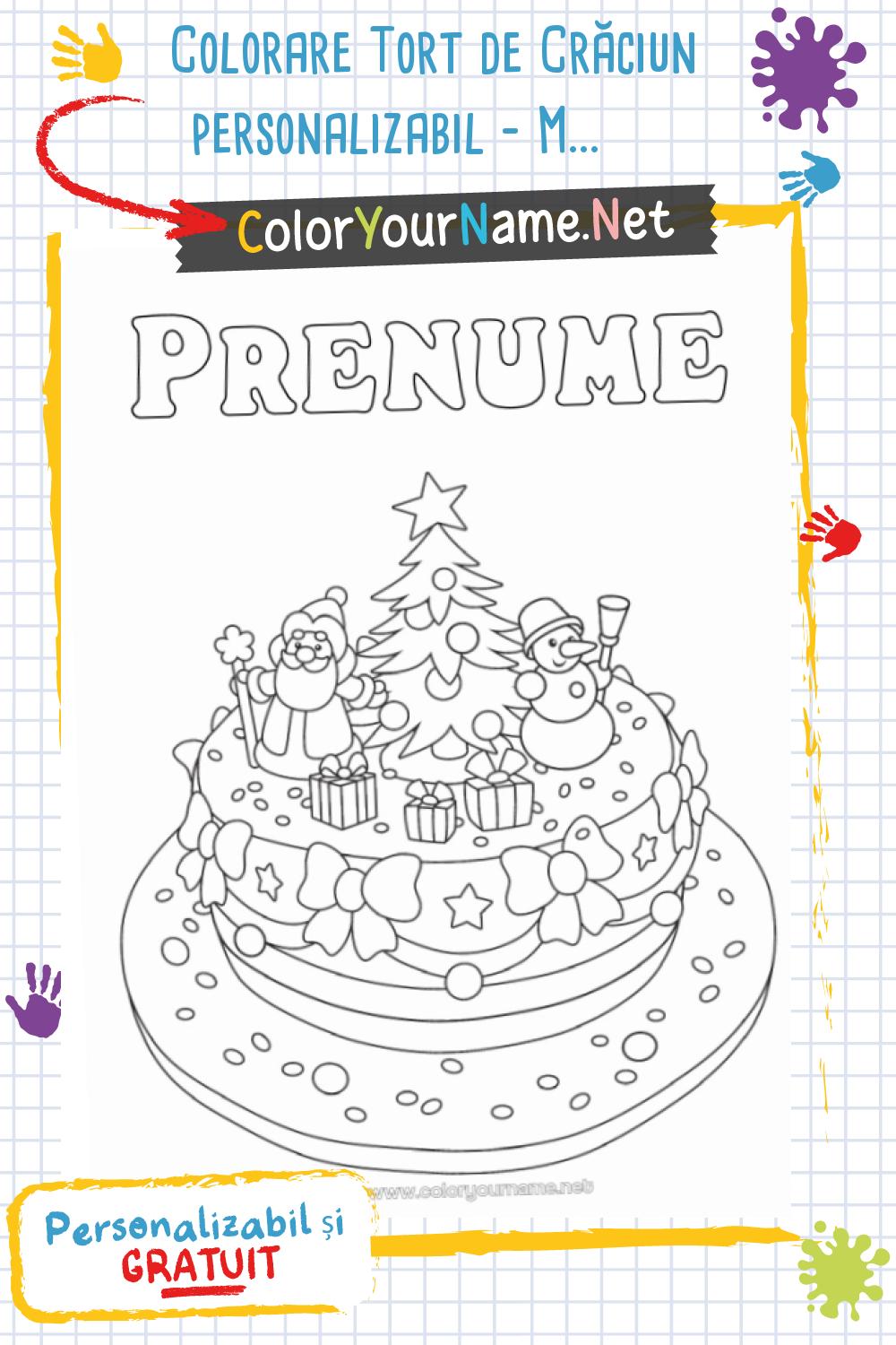 Colorare Tort de Crăciun personalizabil – Moș Crăciun, brad, om de ...