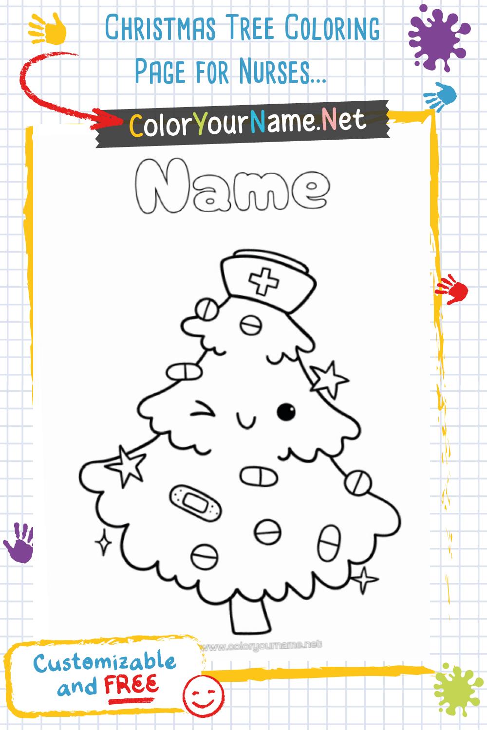 Christmas Tree Coloring Page for Nurses to Personalize