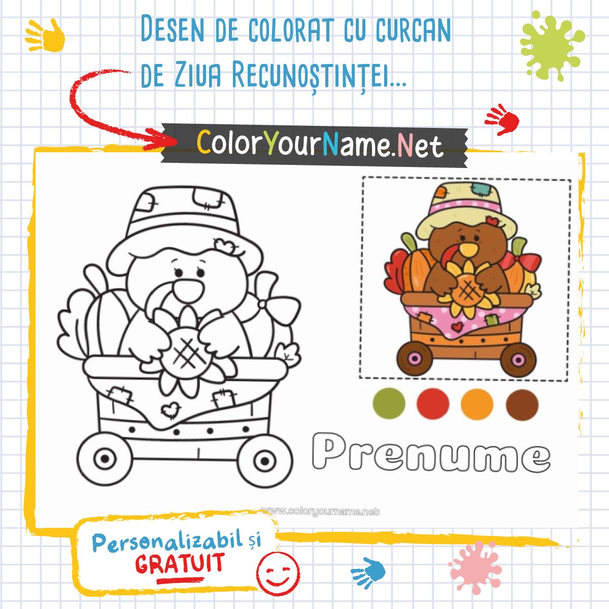 Desen de colorat cu curcan de Ziua Recunoștinței de imprimat – Gratuit ...