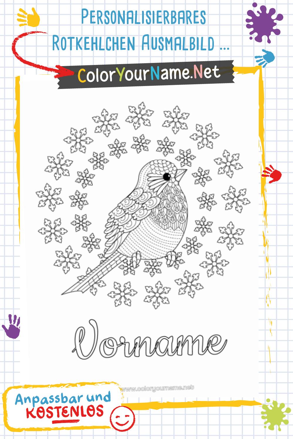 Personalisierbares Rotkehlchen Ausmalbild zum Ausdrucken – Winter-Special