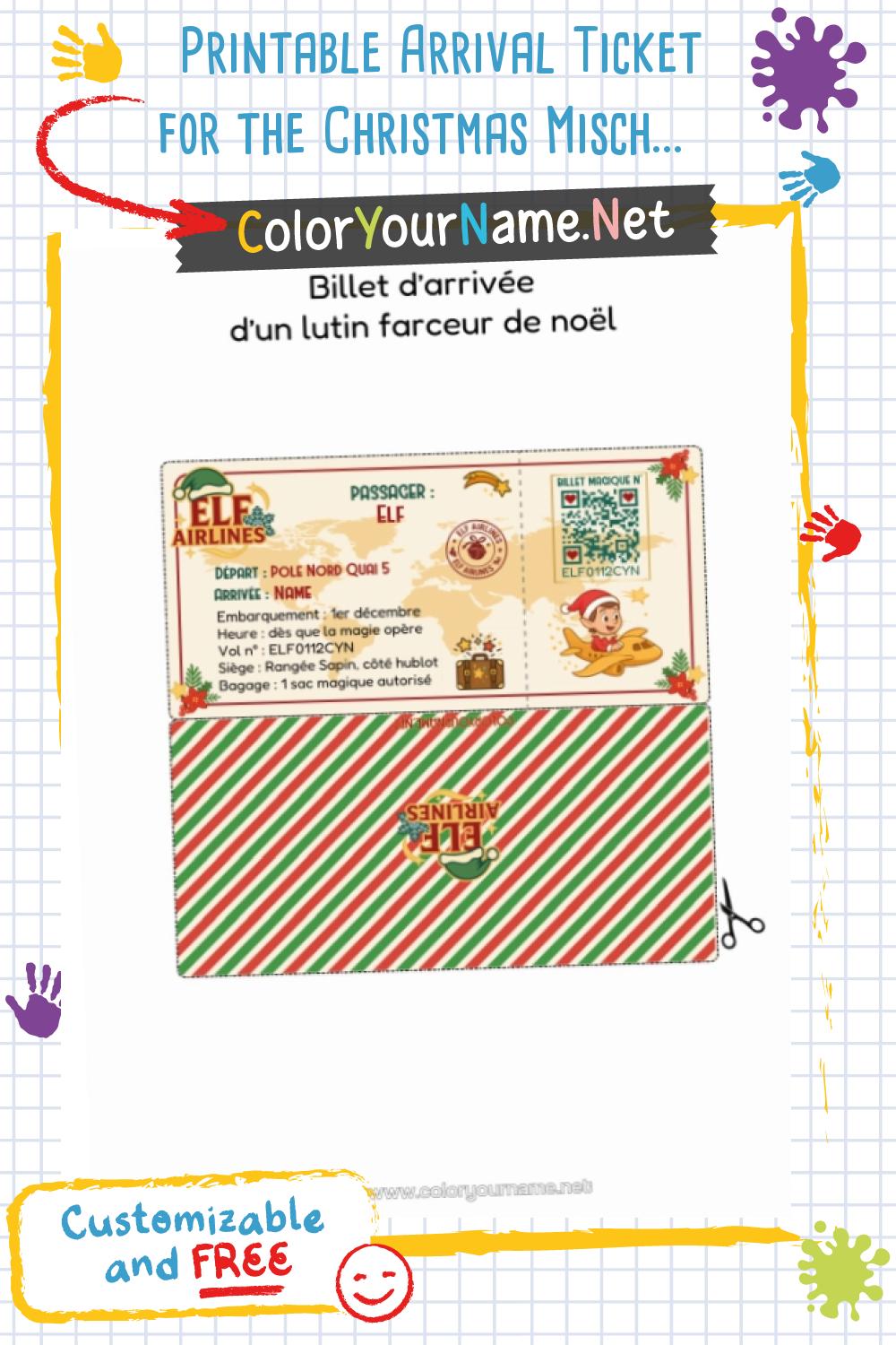 Printable Arrival Ticket for the Christmas Mischief Maker – Elf Airlines