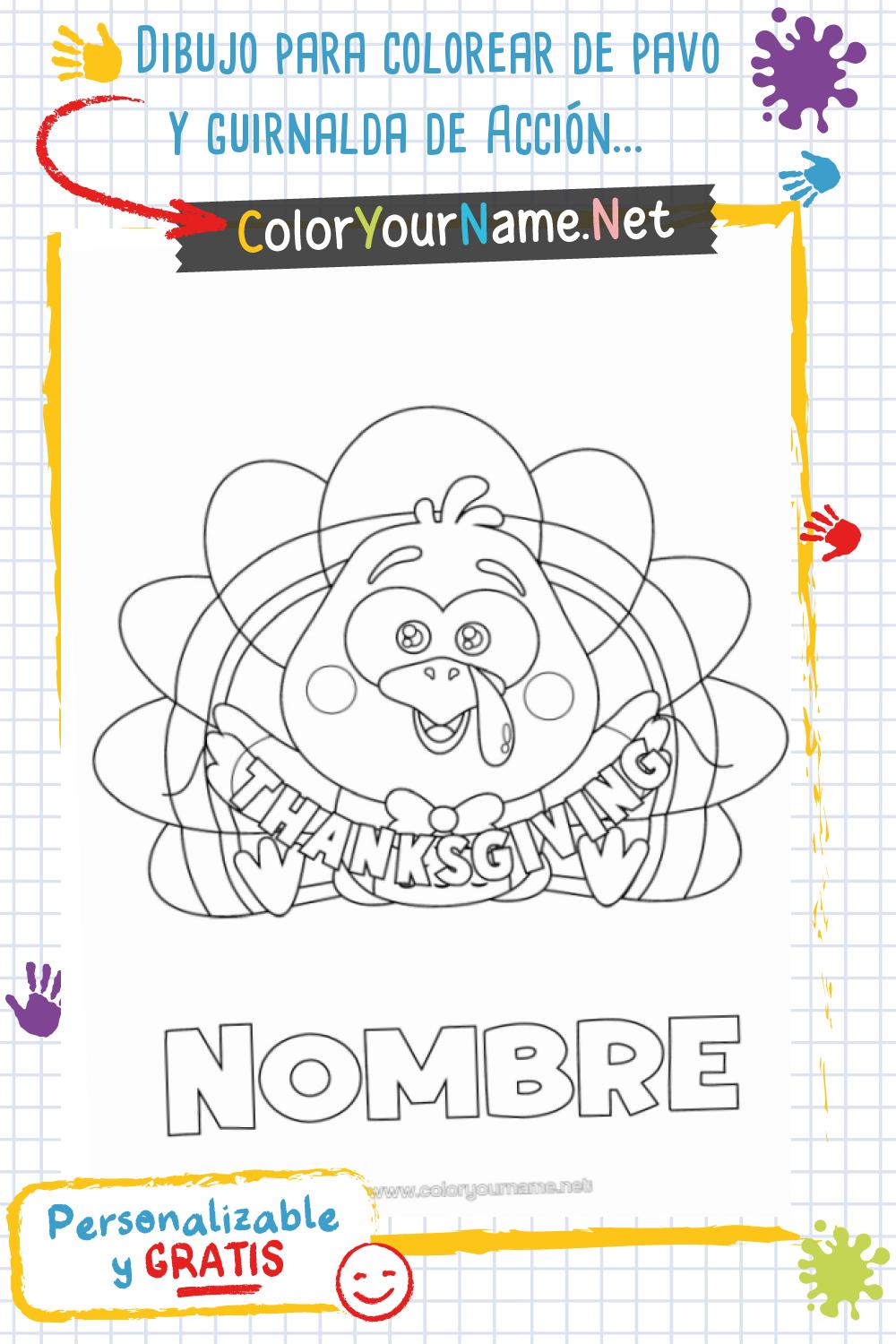 Dibujo para colorear de pavo y guirnalda de Acción de Gracias para ...