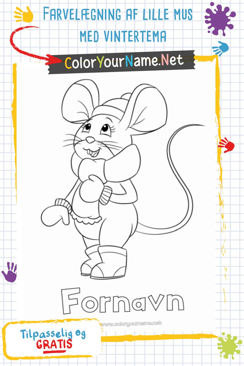 Farvelægning af lille mus med vintertema