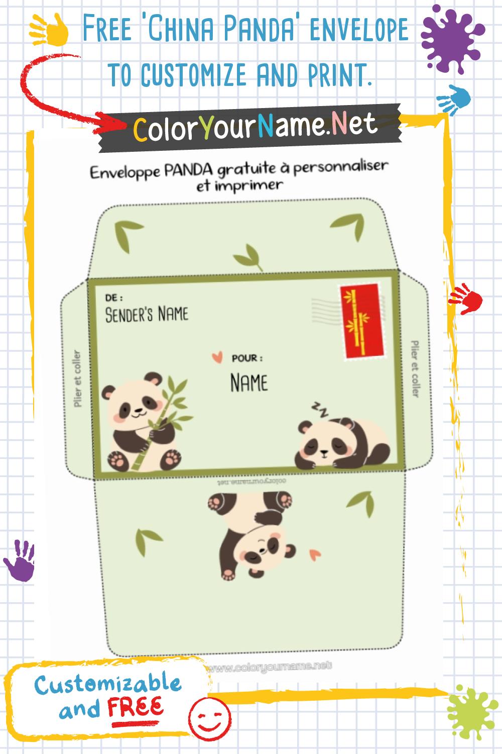 Free 'China Panda' envelope to customize and print.
