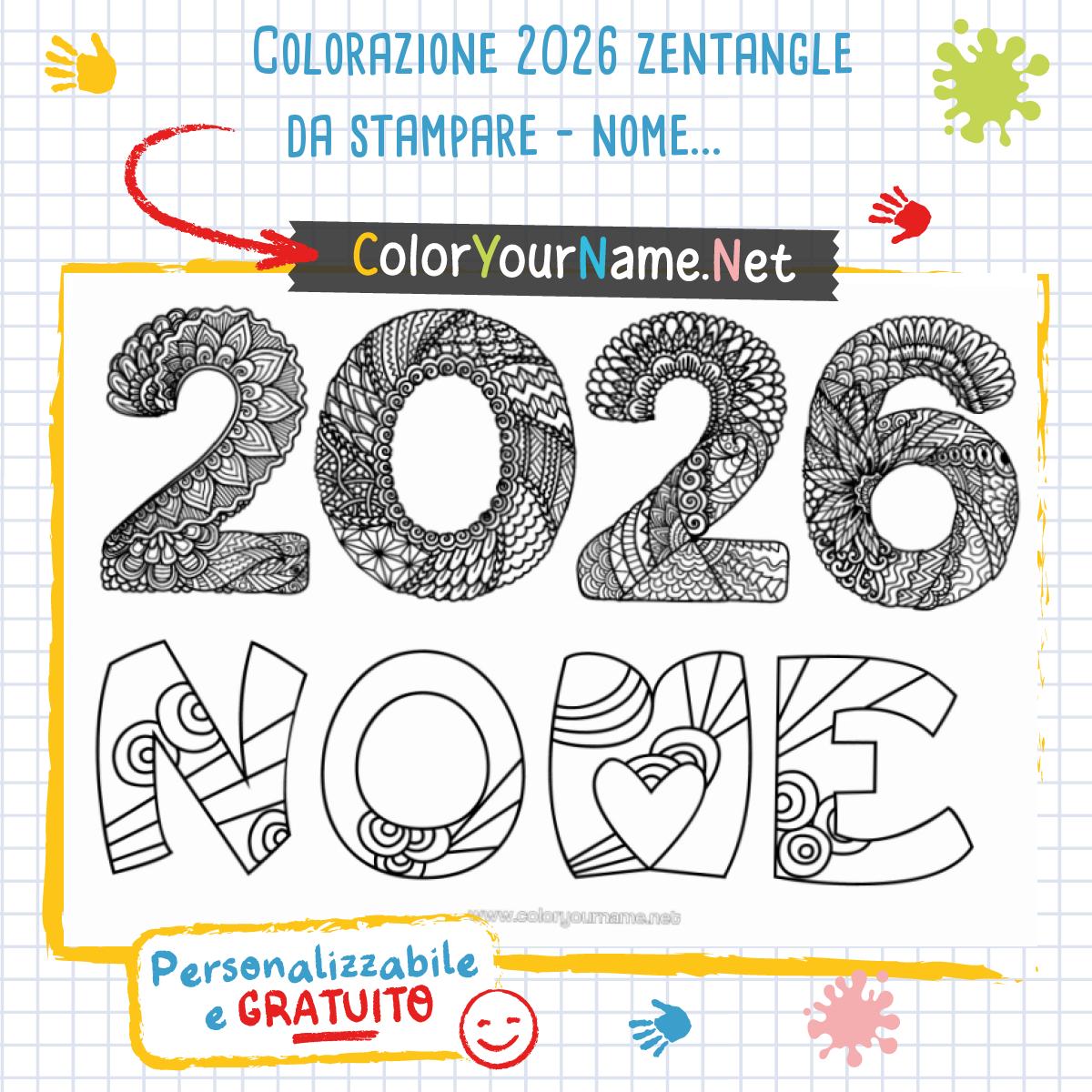 Colorazione 2026 zentangle da stampare – nome da personalizzare per il ...