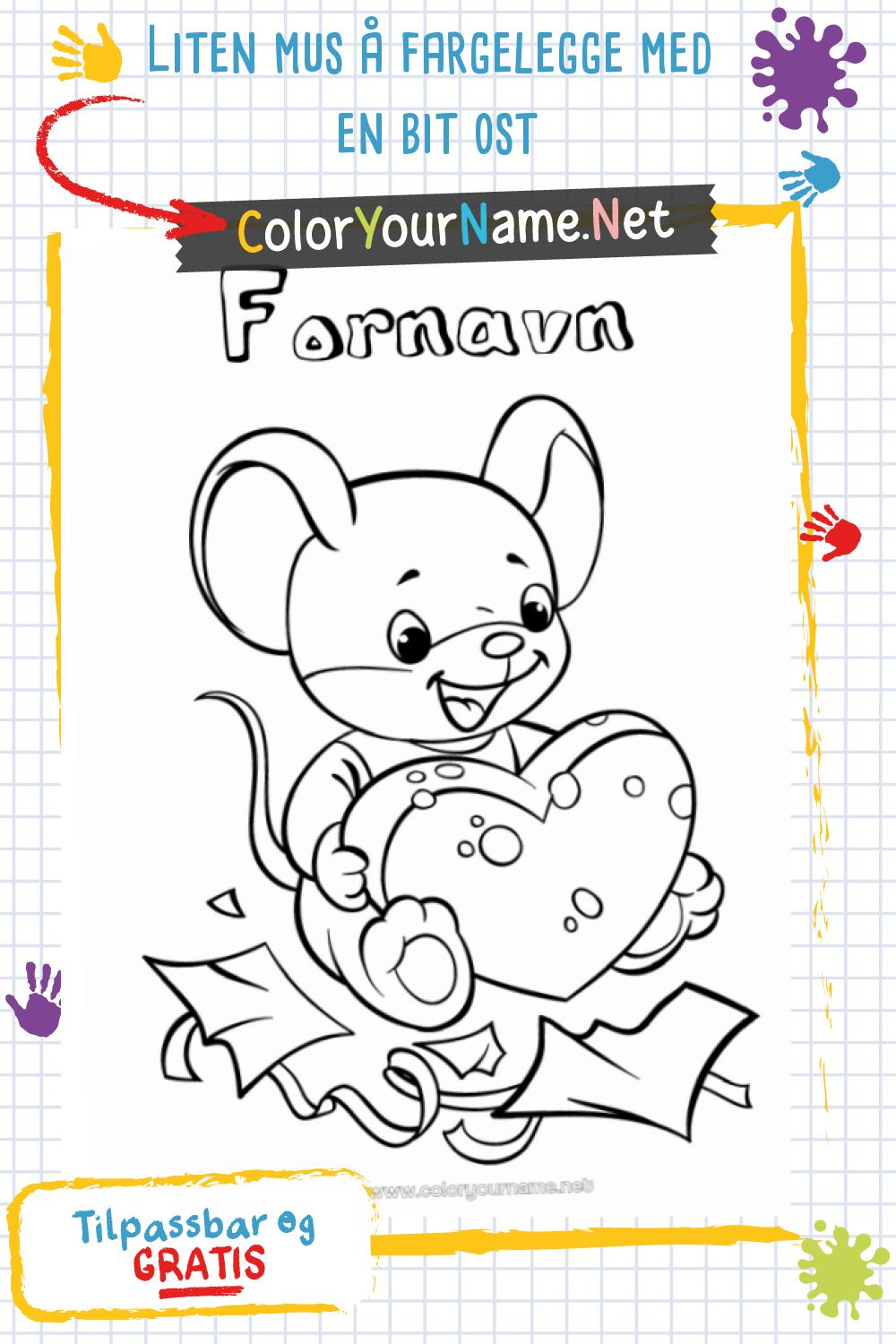 Liten mus å fargelegge med en bit ost