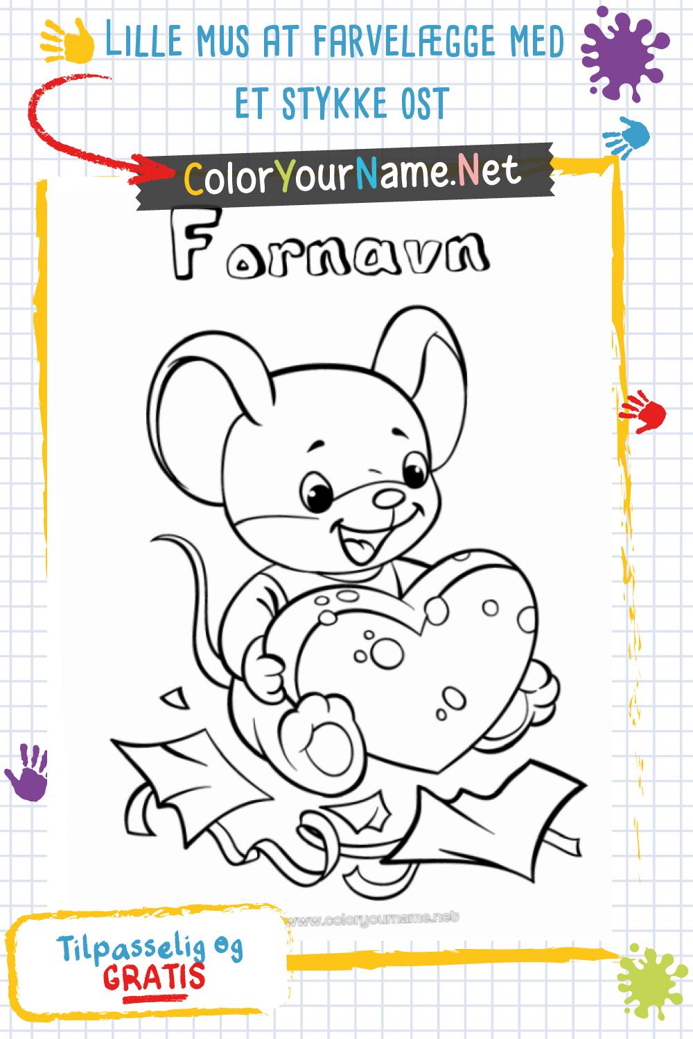 Lille mus at farvelægge med et stykke ost