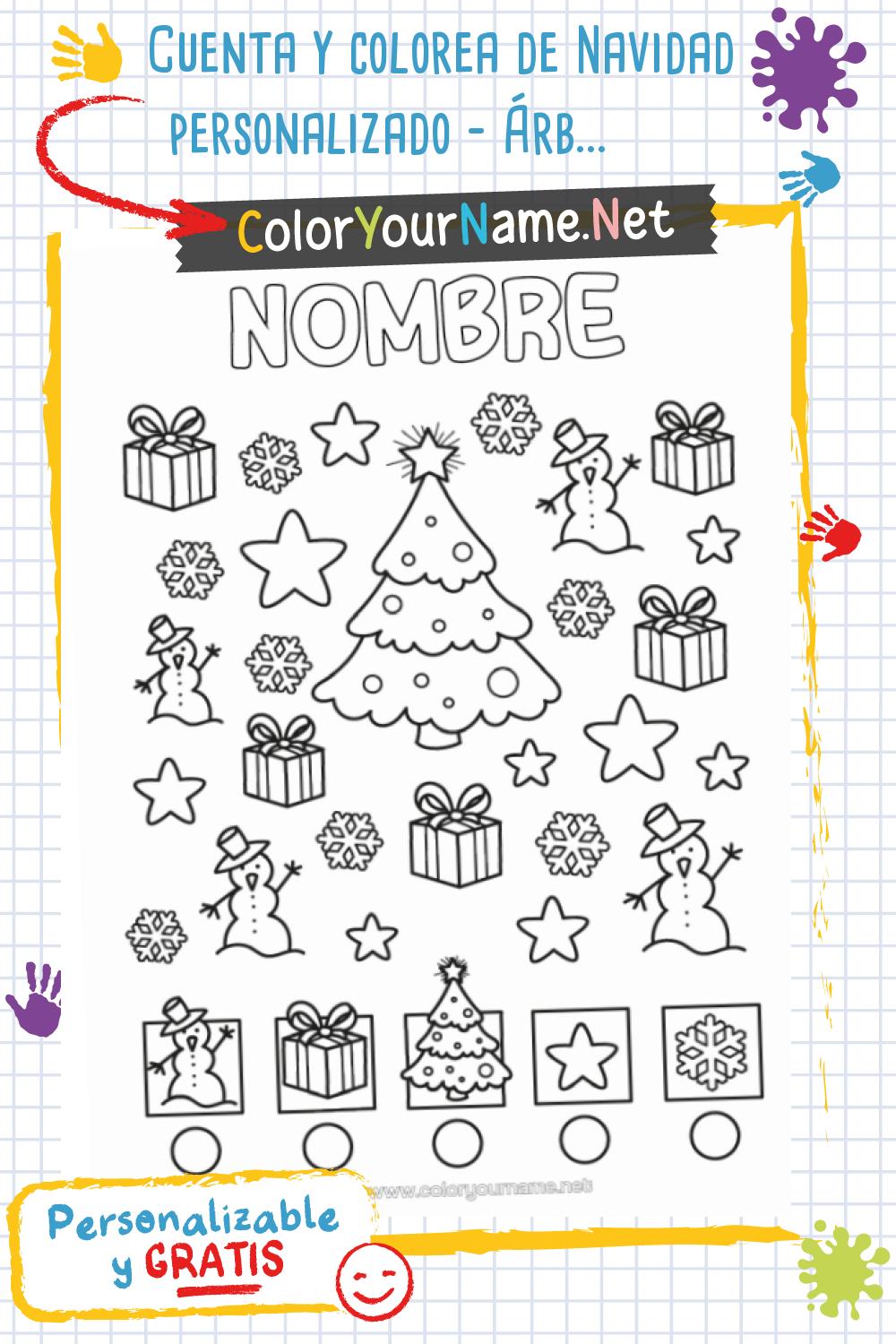 Cuenta y colorea de Navidad personalizado – Árbol, regalos, estrellas y ...