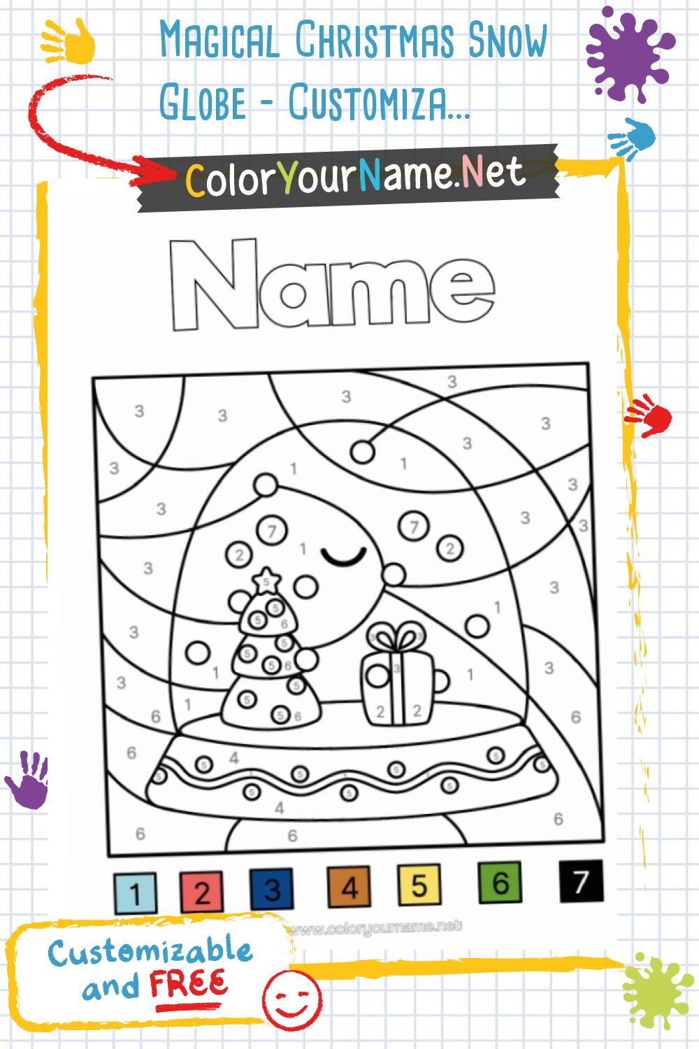 Magical Christmas Snow Globe – Customizable Color by Number Coloring Page