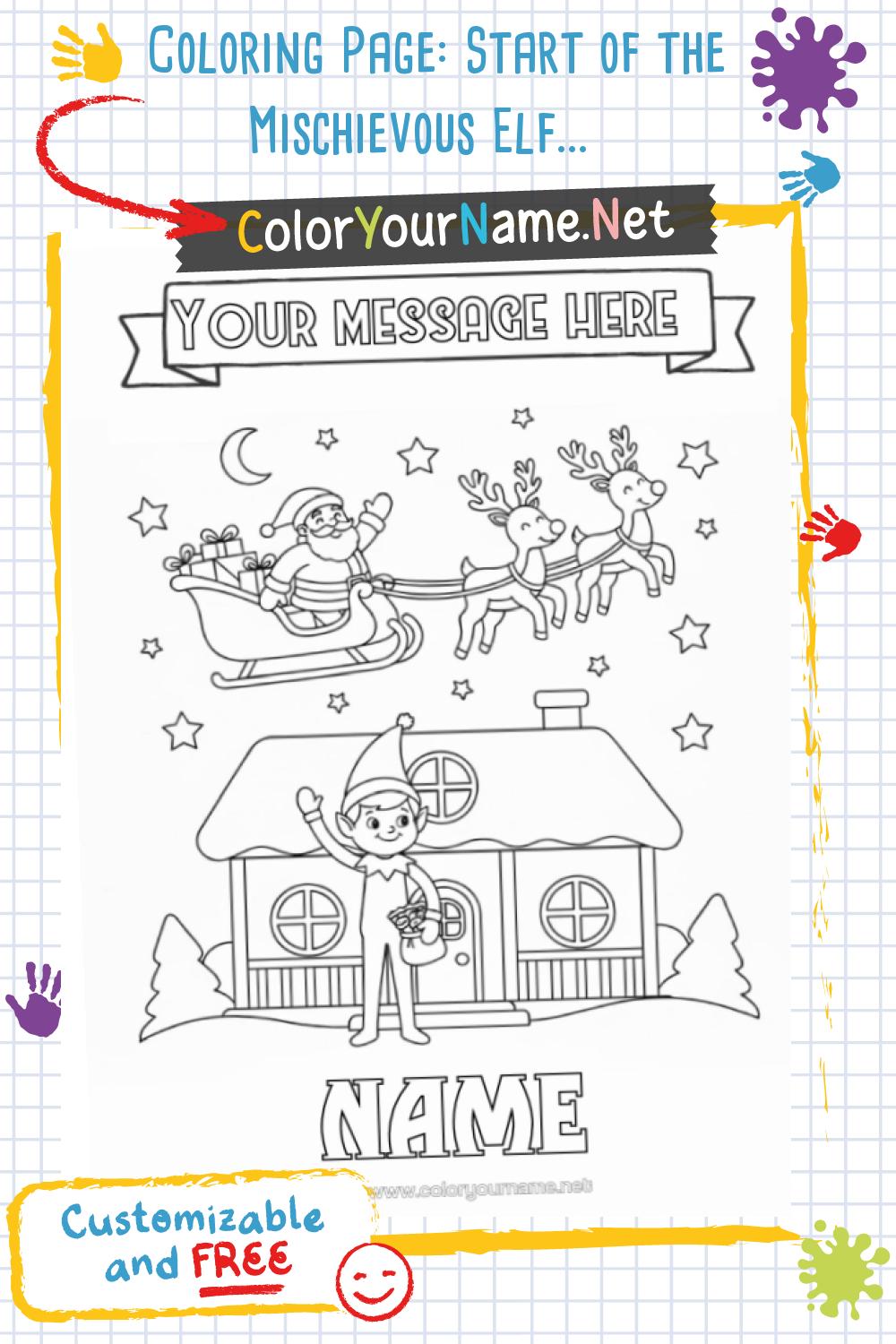 Coloring Page: Start of the Mischievous Elf at Christmas, customizable ...