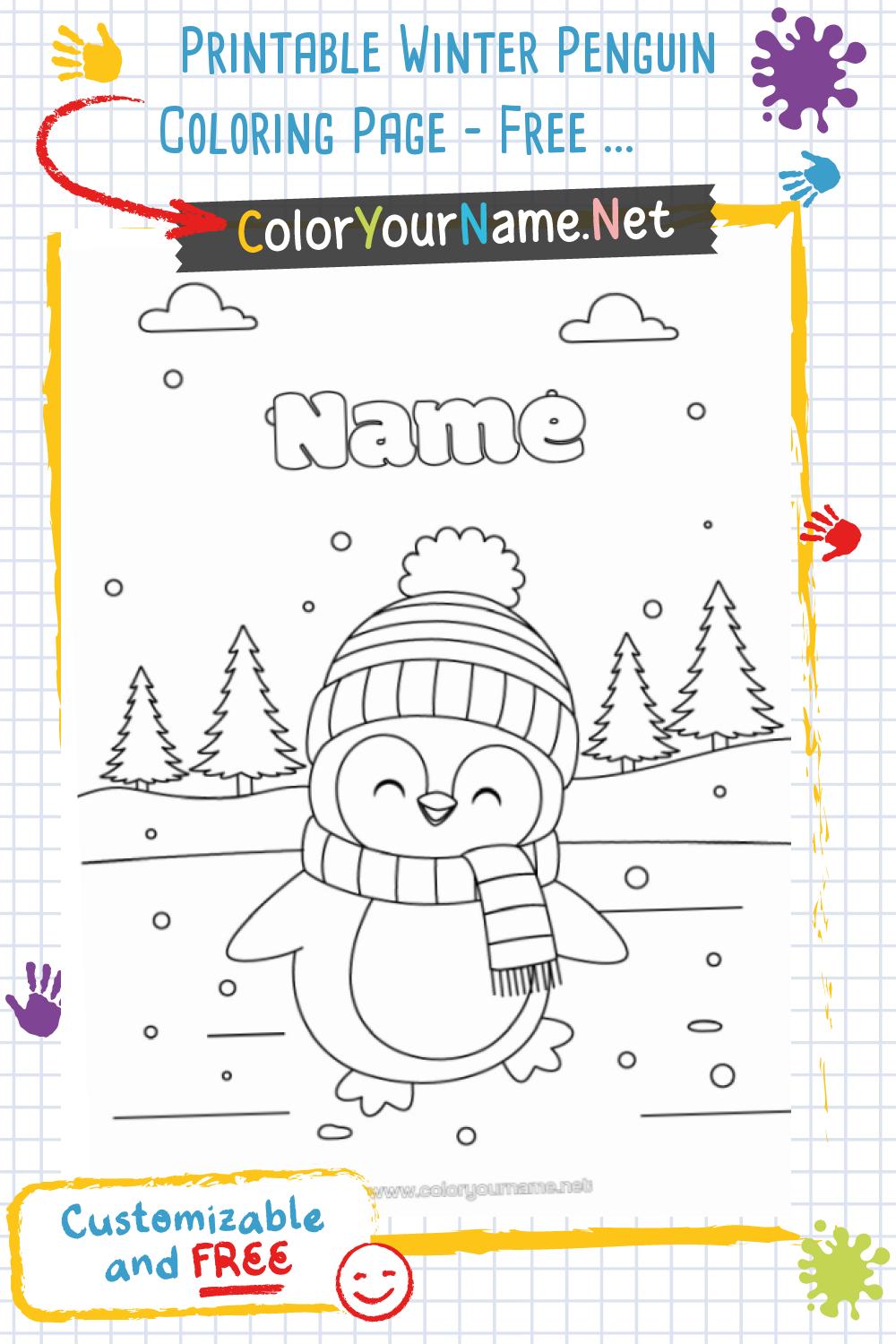 Printable Winter Penguin Coloring Page – Free and Customizable
