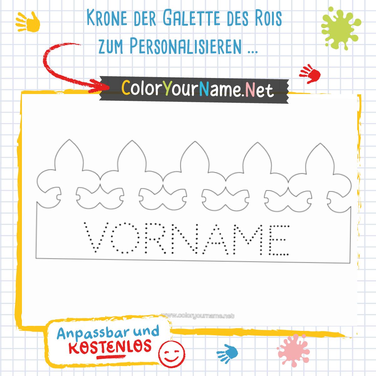 Krone der Galette des Rois zum Personalisieren – Name in Punkt-Schrift