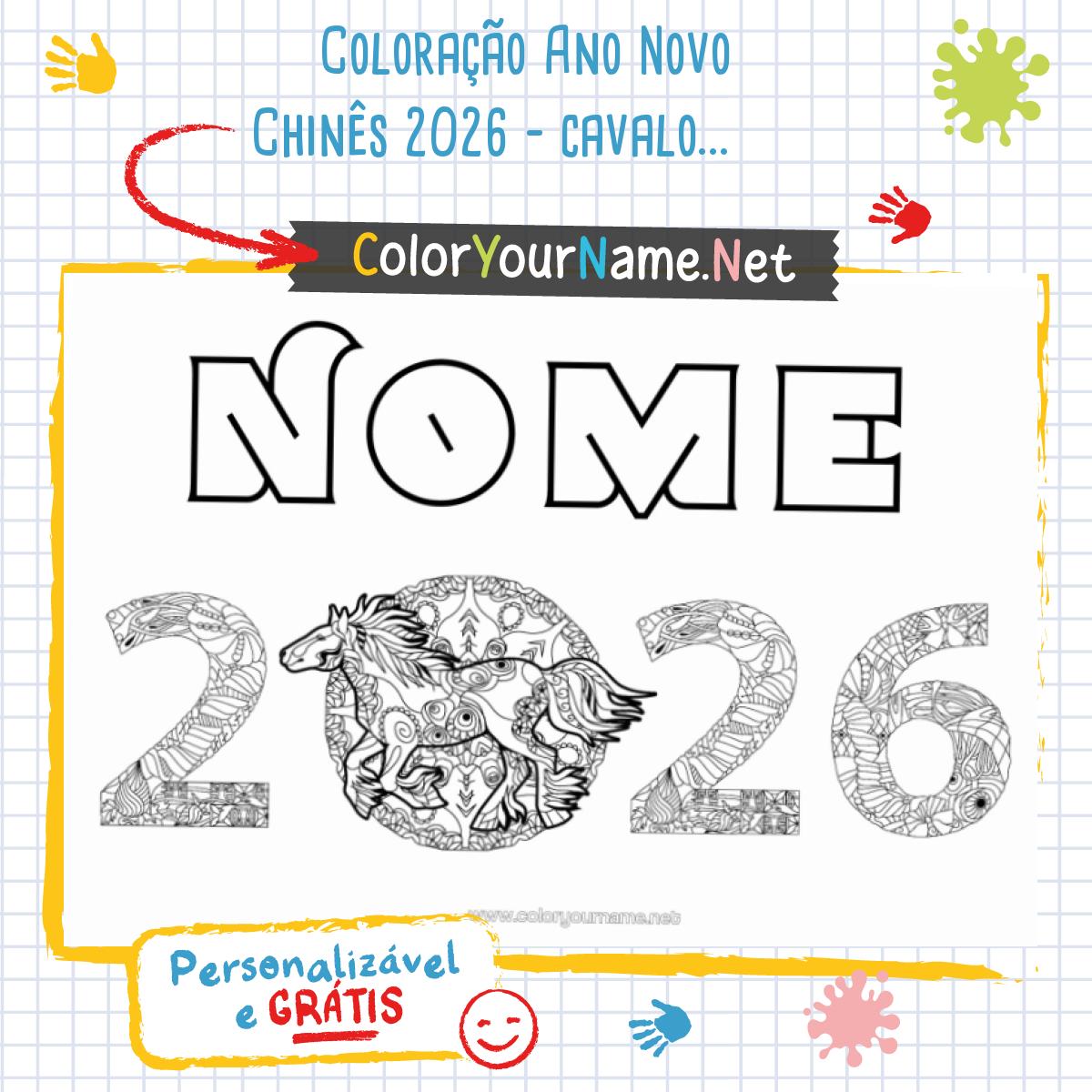 Coloração Ano Novo Chinês 2026 – cavalo do zodíaco decorativo e nome ...