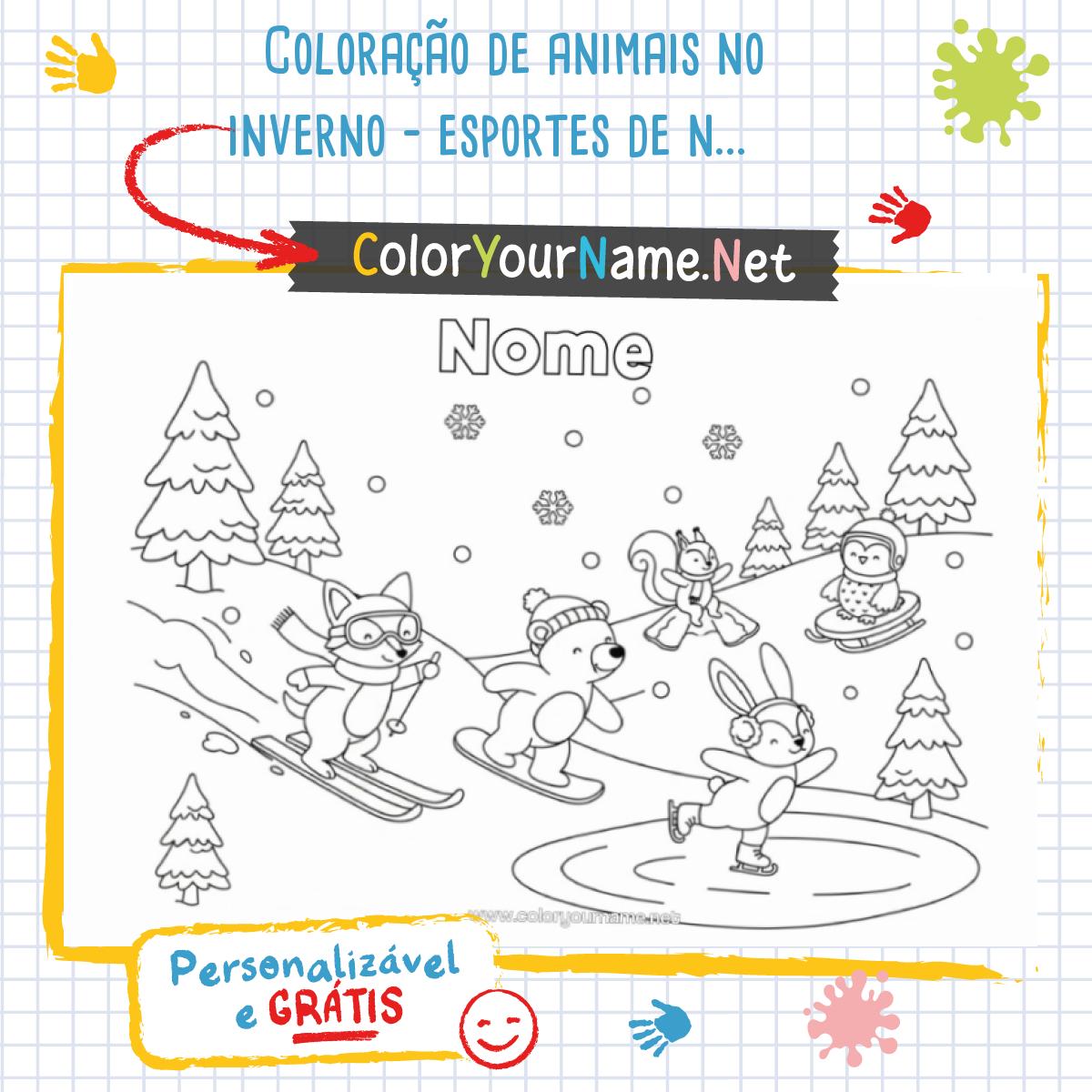 Coloração de animais no inverno – esportes de neve e nome para personalizar