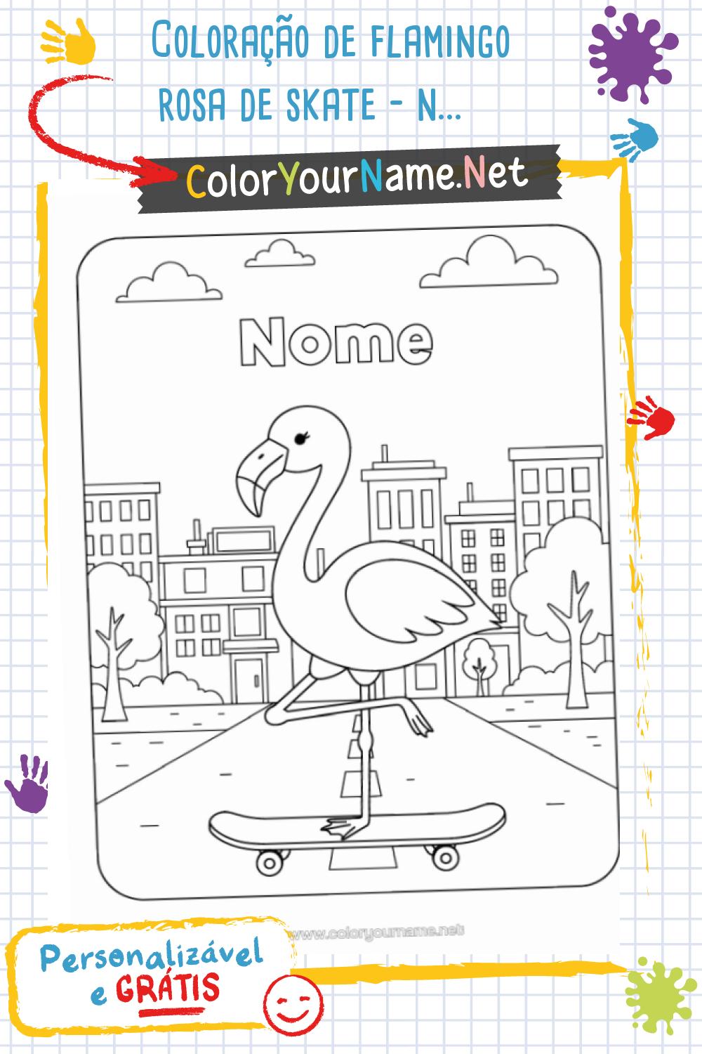 Coloração de flamingo rosa de skate – nome personalizável