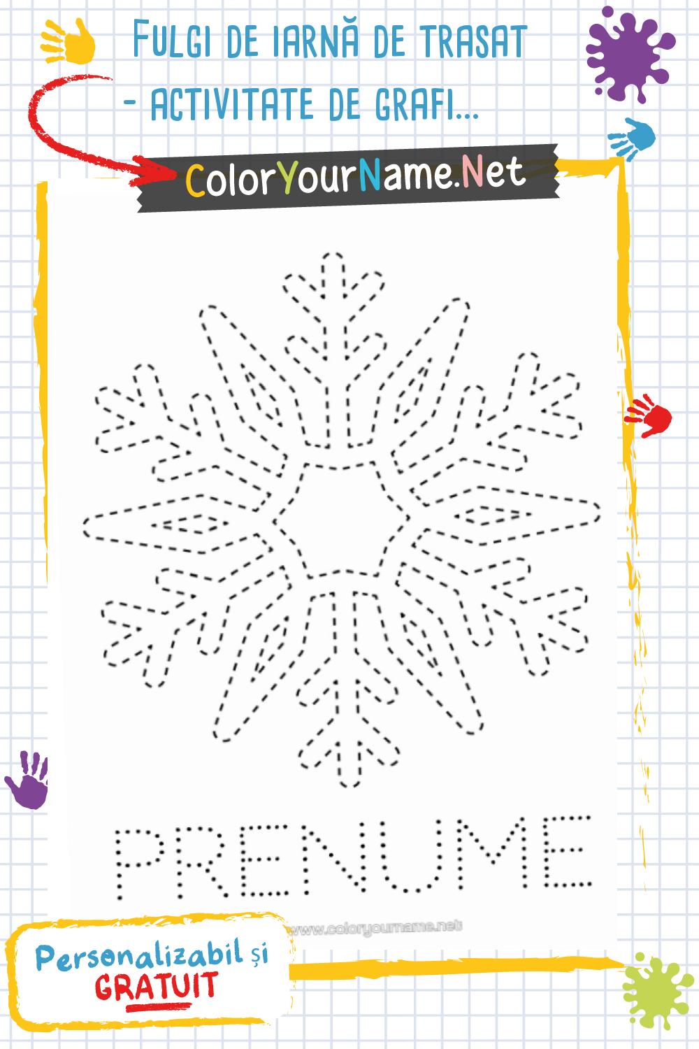 Fulgi de iarnă de trasat – activitate de grafică cu numele.