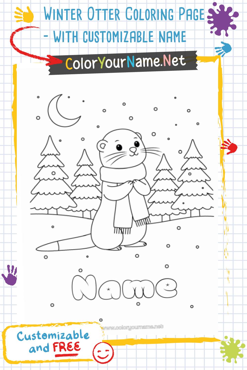 Winter Otter Coloring Page – with customizable name