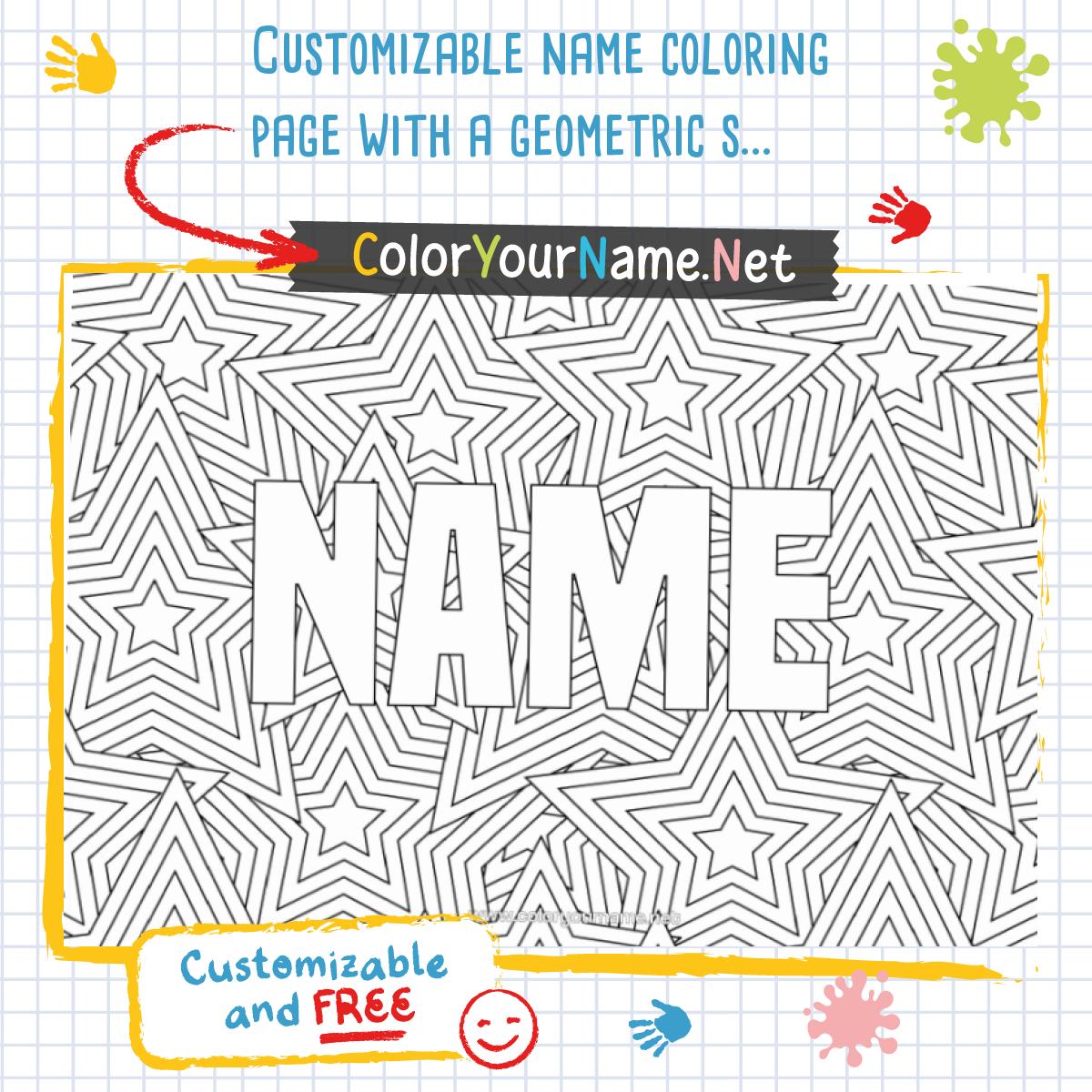 Customizable name coloring page with a geometric star background.