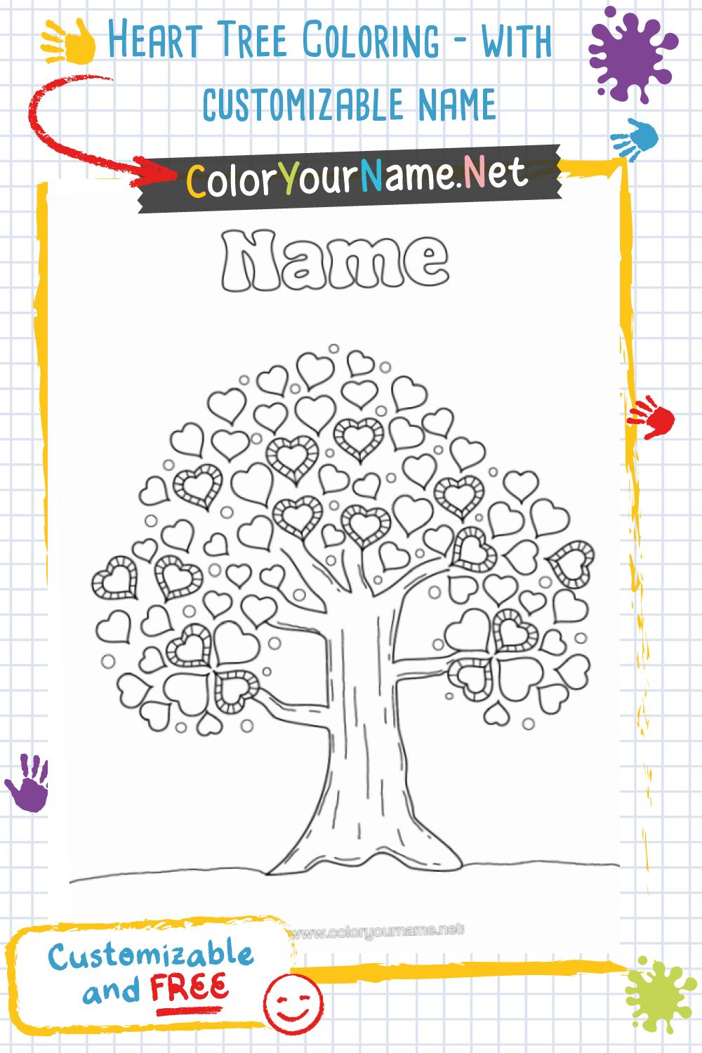 Heart Tree Coloring – with customizable name