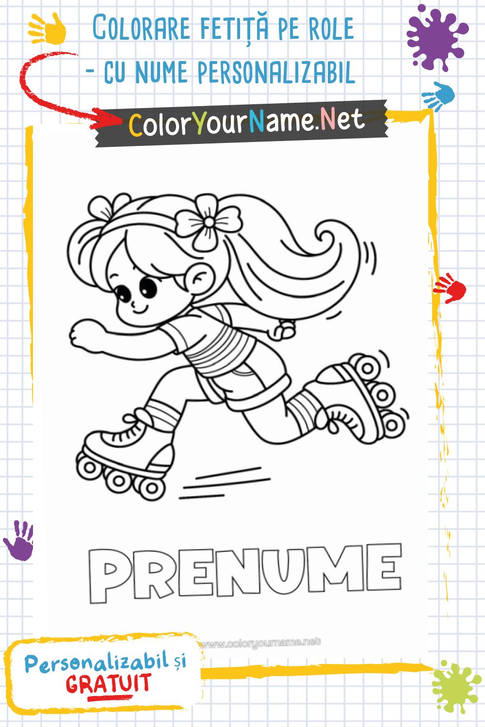 Colorare fetiță pe role – cu nume personalizabil