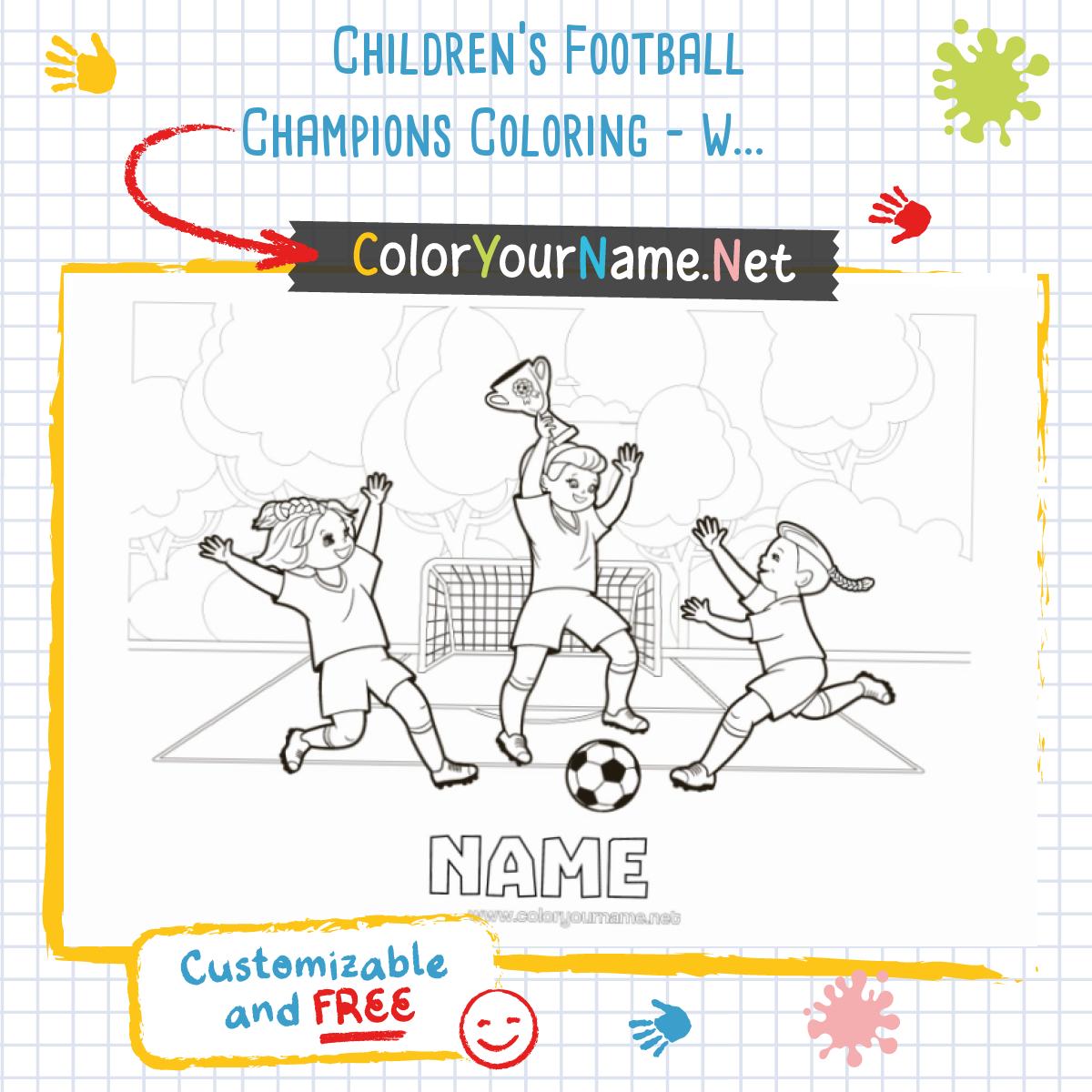 Children's Football Champions Coloring – with customizable name