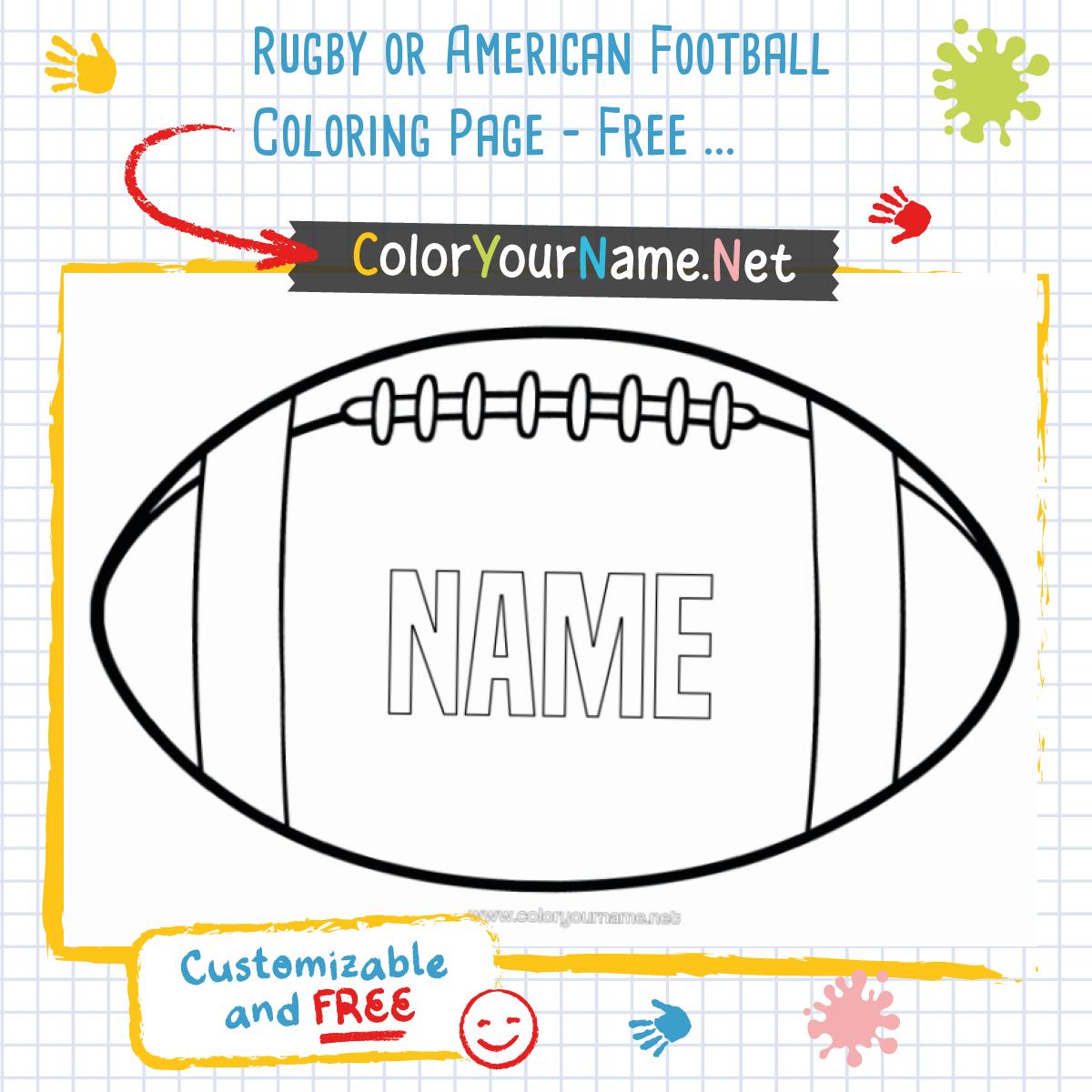 Rugby or American Football Coloring Page – Free and Customizable
