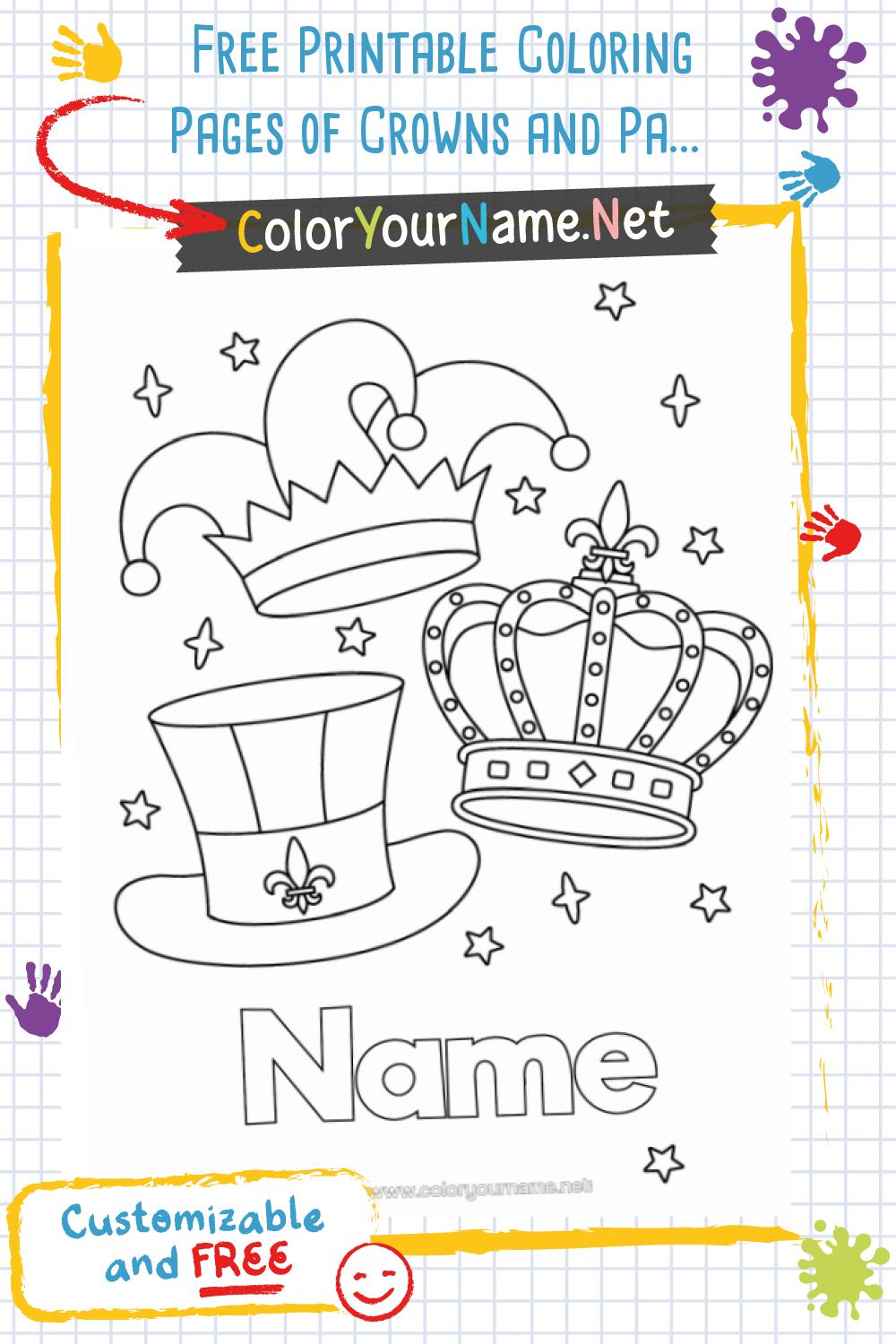 Crowns and Party Hats Coloring Page — Free to Personalize