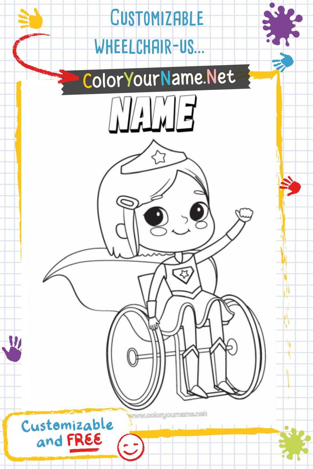 Customizable wheelchair-using superhero coloring page - Free and inspiring