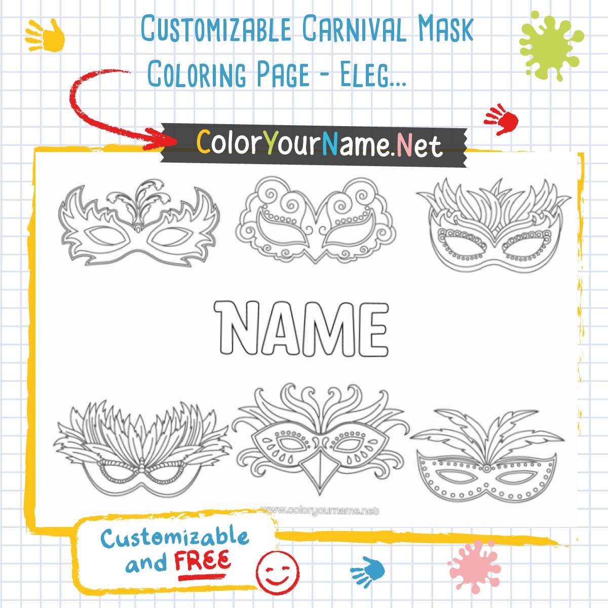 Customizable Carnival Mask Coloring Page – Elegant Venetian Style