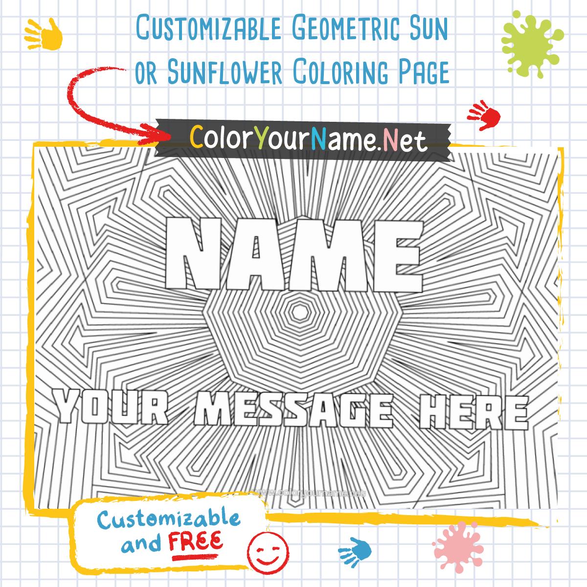 Customizable Geometric Sun or Sunflower Coloring Page
