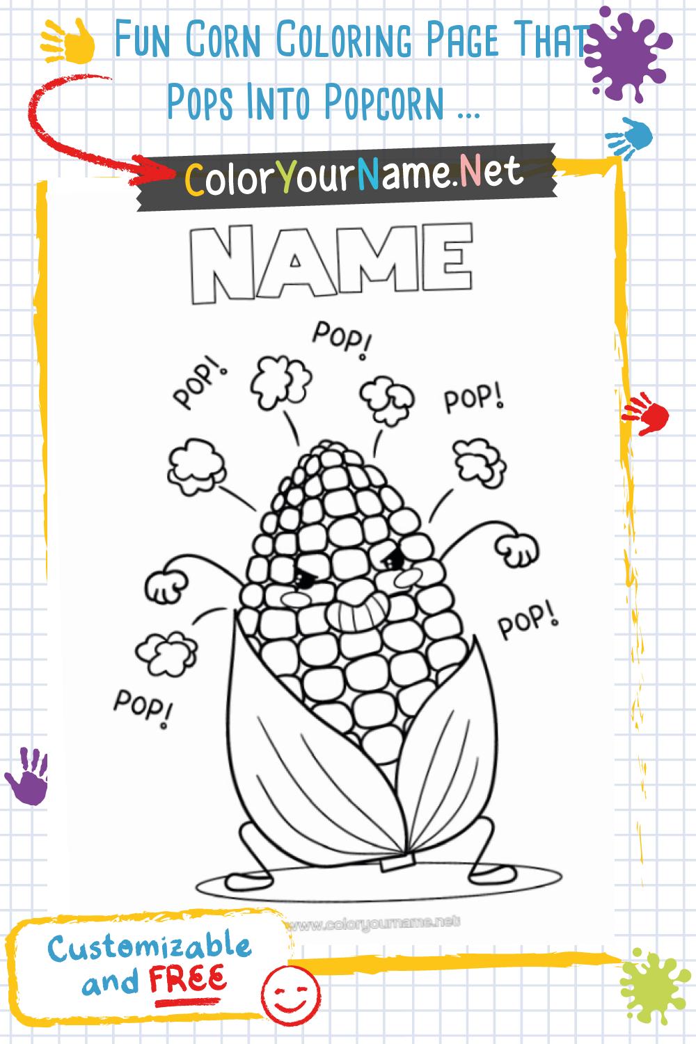 Fun Corn Coloring Page That Pops Into Popcorn – Customizable