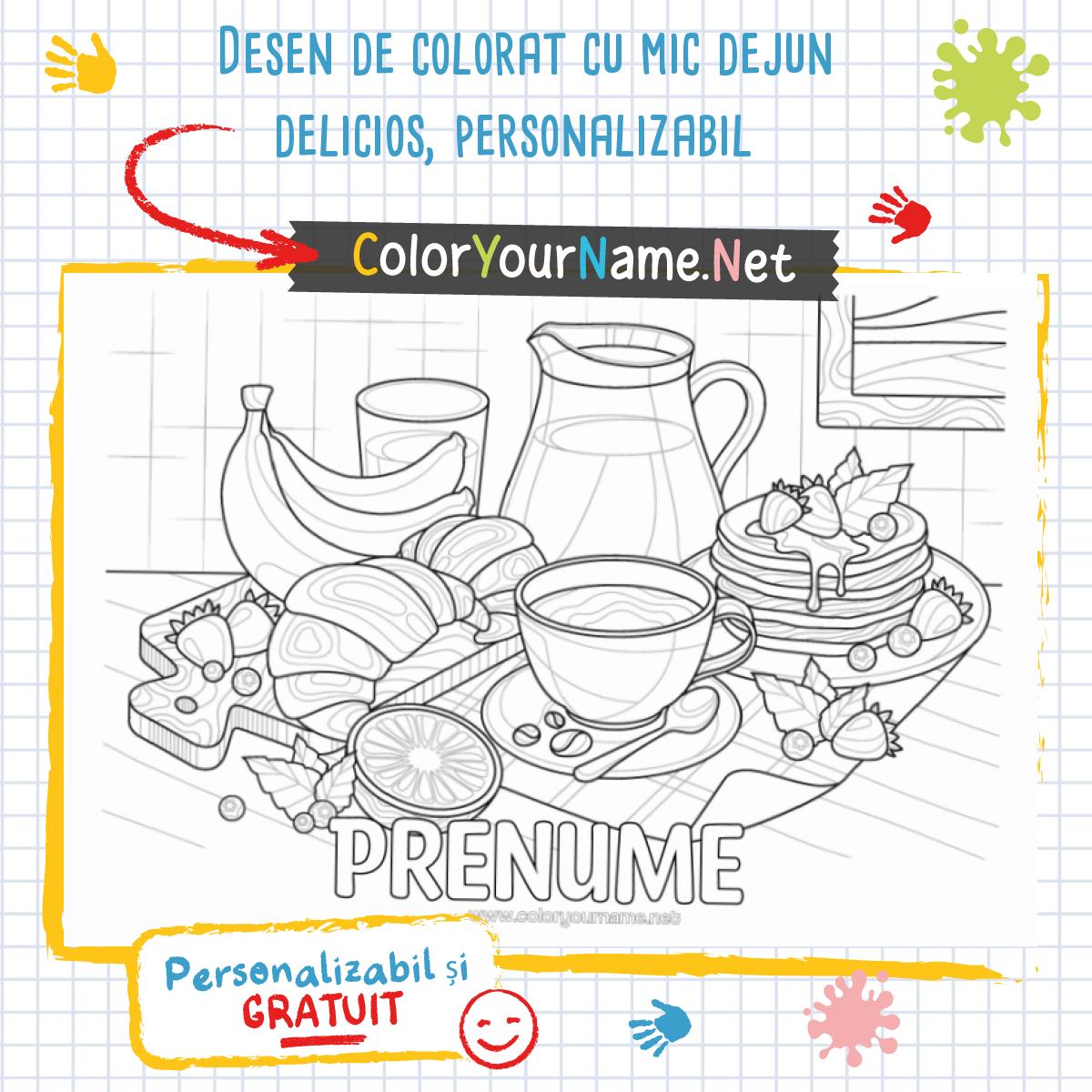 Desen de colorat cu mic dejun delicios, personalizabil